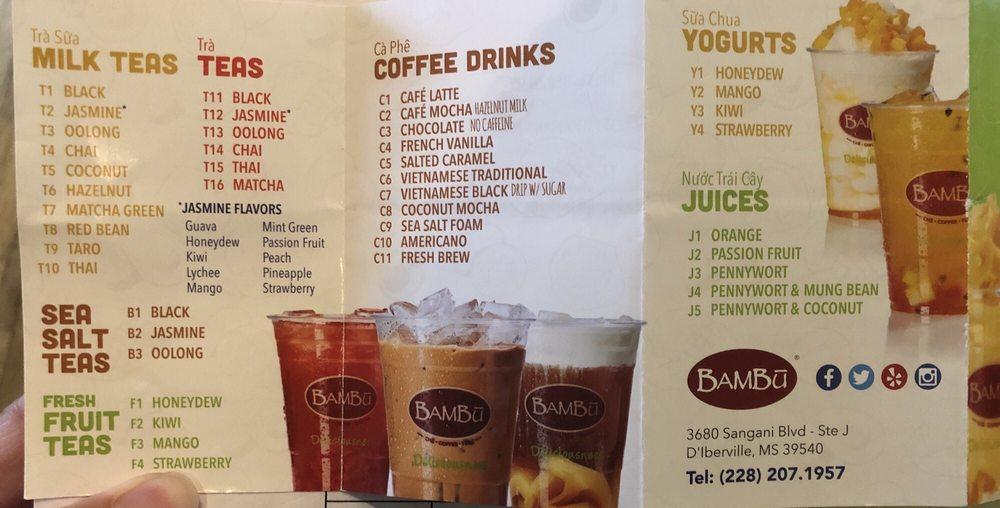 Menu at Bambu Desserts and Drinks, D'Iberville