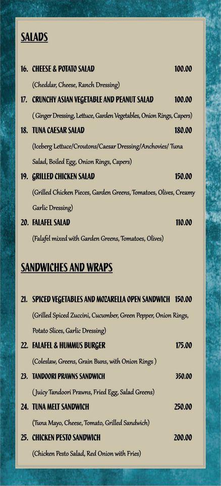 Menu at Café Mojo, Thiruvananthapuram