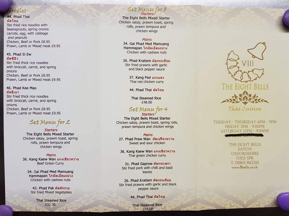 Menu at Eight Bells pub & bar, Appleton