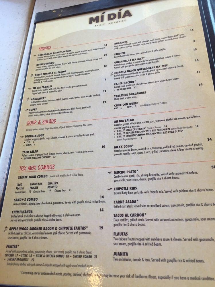 Menu at Mi Dia From Scratch restaurant, Plano