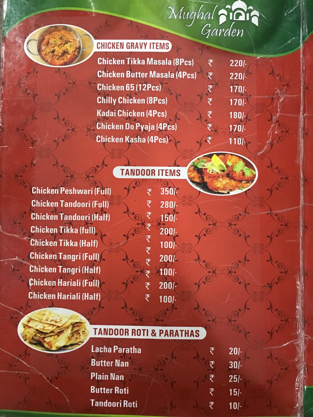 Menu at Mughal Garden, Guwahati