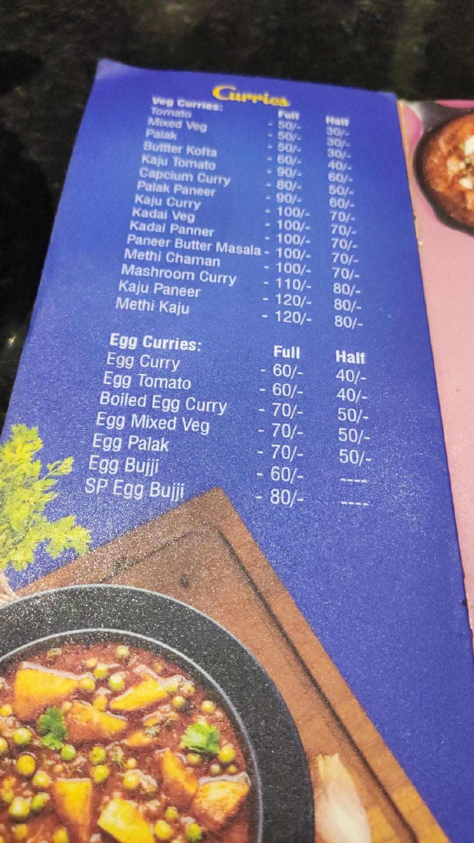 Menu at Ratna food court, Guntur
