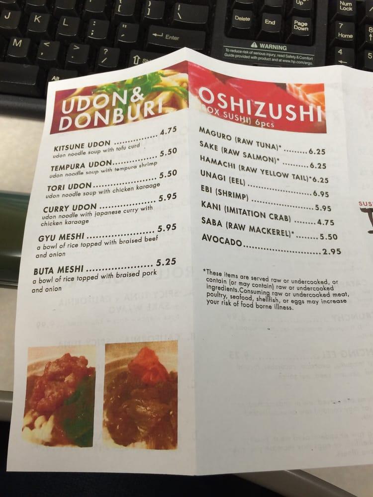 Menu at Sushi Takatsu restaurant, Minneapolis