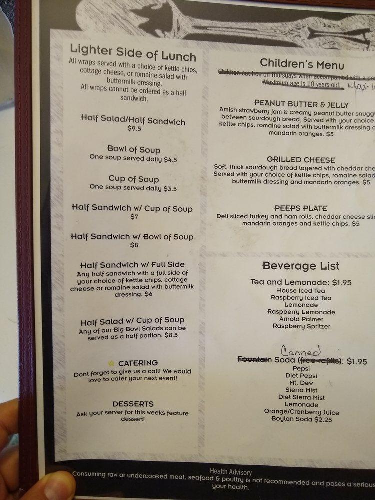 Menu at The Cook's Room cafe, Dodgeville