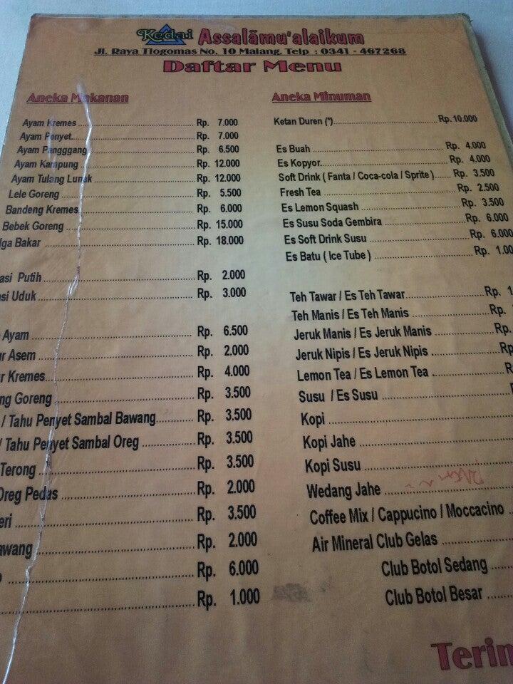 Carta del restaurante Assalamu'alaikum Eatery, Malang, Jl. Raya ...