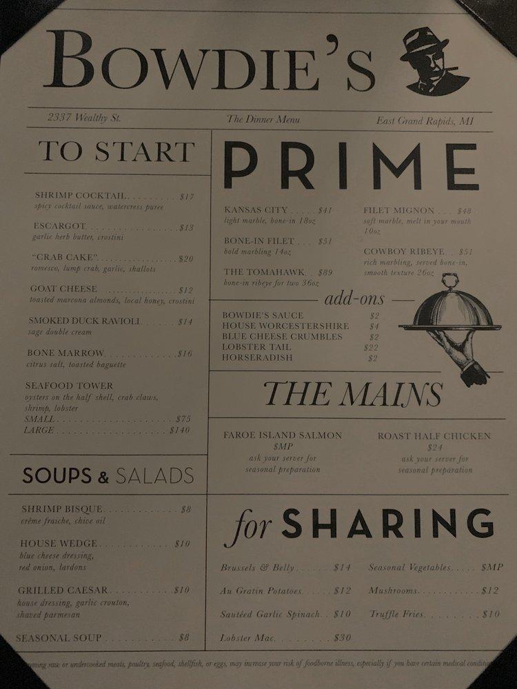 Menu at BOWDIE’S CHOPHOUSE GRAND RAPIDS steakhouse, East Grand Rapids