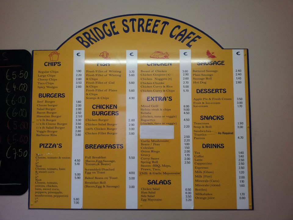 Menu at Bridge Street Cafe, Carndonagh