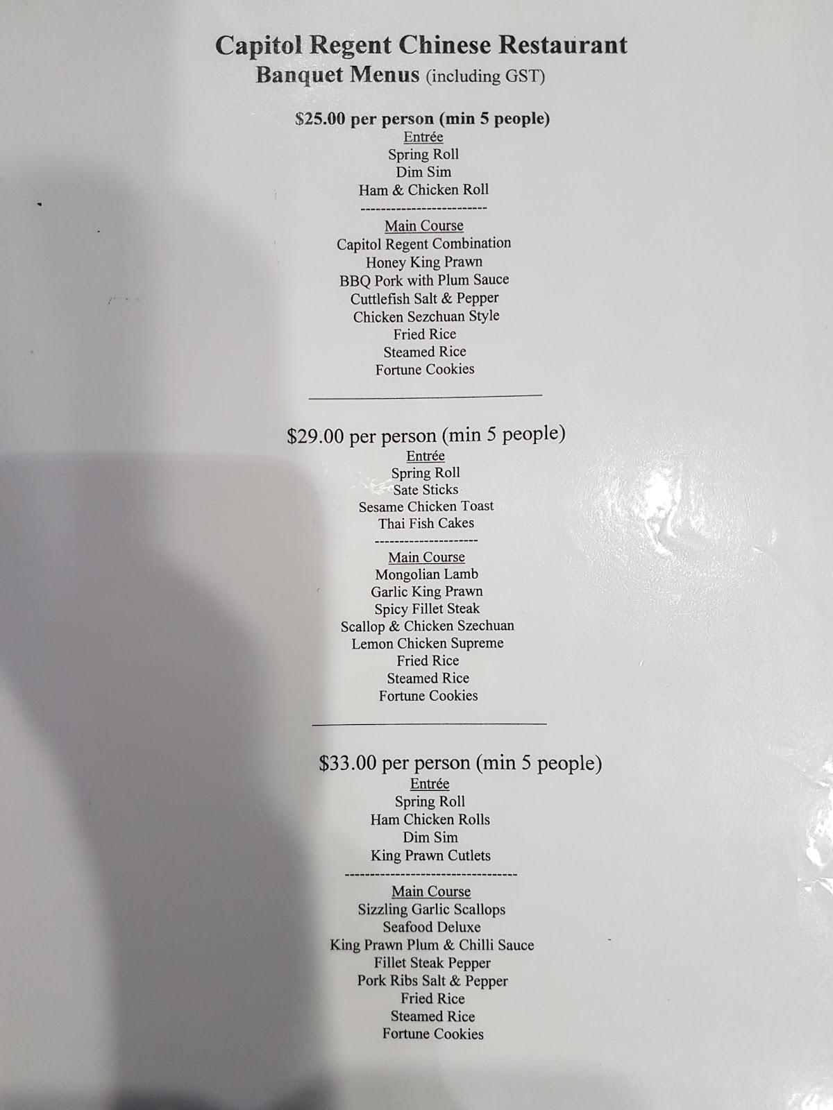 Carta del restaurante Capitol Regent, Aitkenvale, 299 Ross River Rd