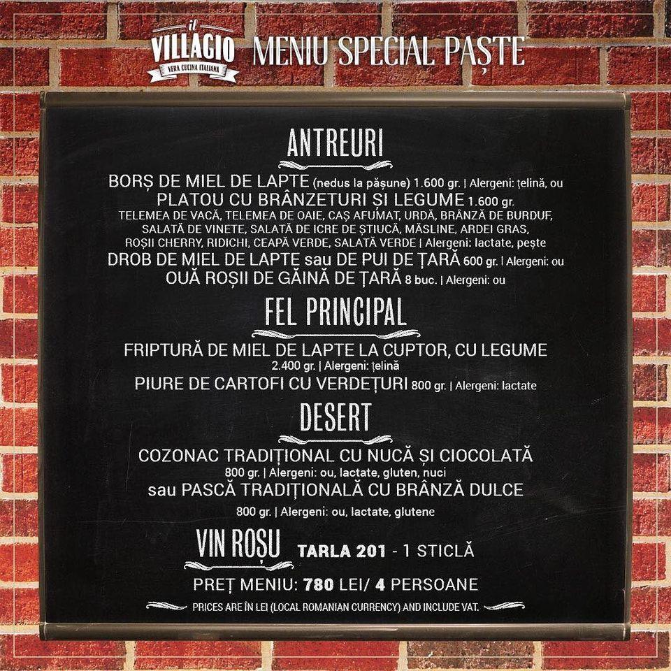 Menu at Il Villagio, Bucharest