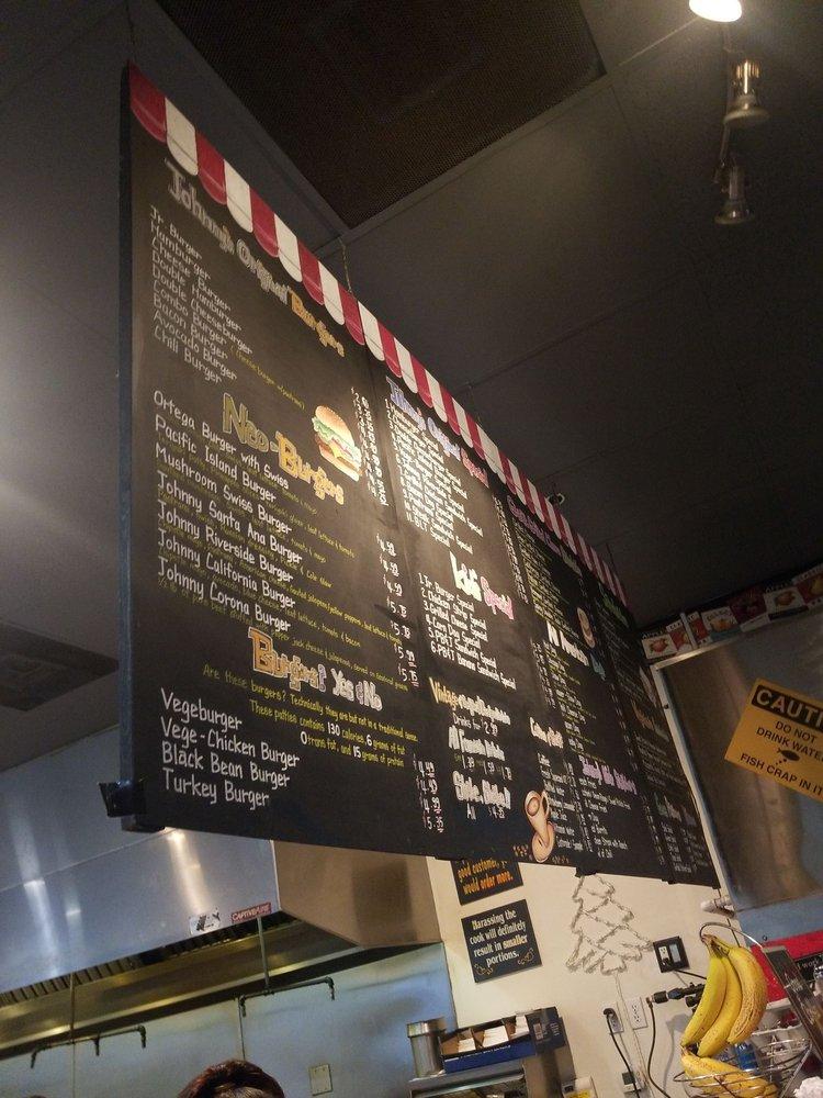 Menu at Johnny's Burgers restaurant, Riverside, Riverside Plaza Dr