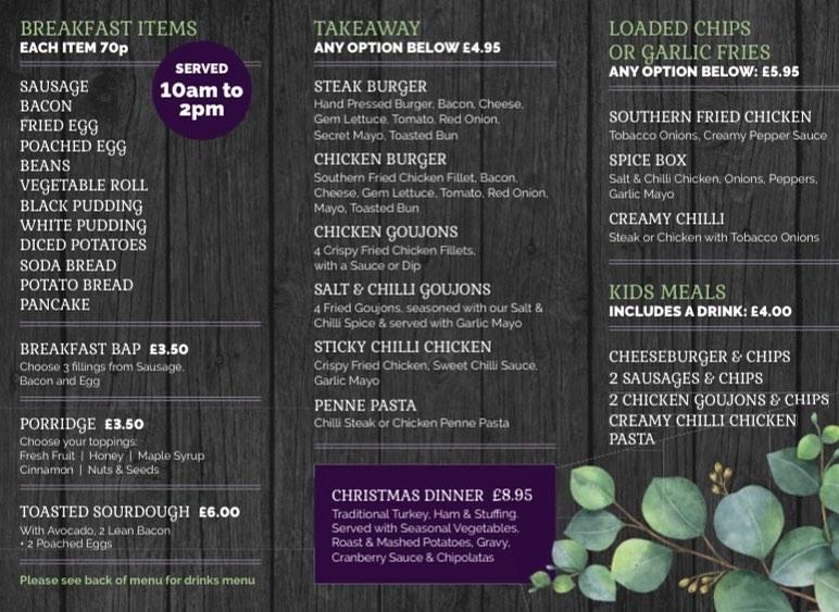 Menu at Nobel Cafe, Ballymena, 102-104 Church St