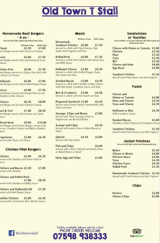 Menu at Old Town T Stall cafe, Margate