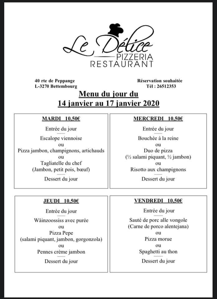 Menu at Restaurant Le Délice, Bettembourg