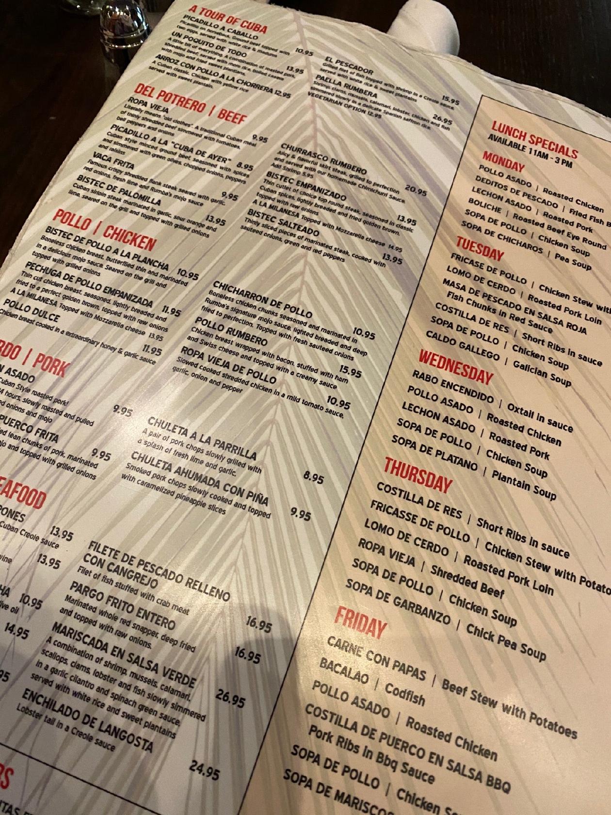 Menu at Rumba Cubana pub & bar, Jersey City