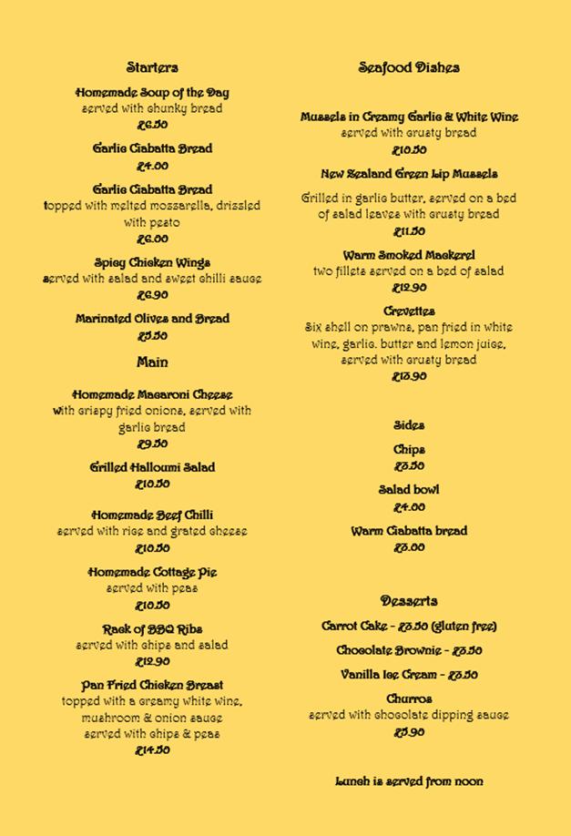Menu at The Galley restaurant, Ramsgate
