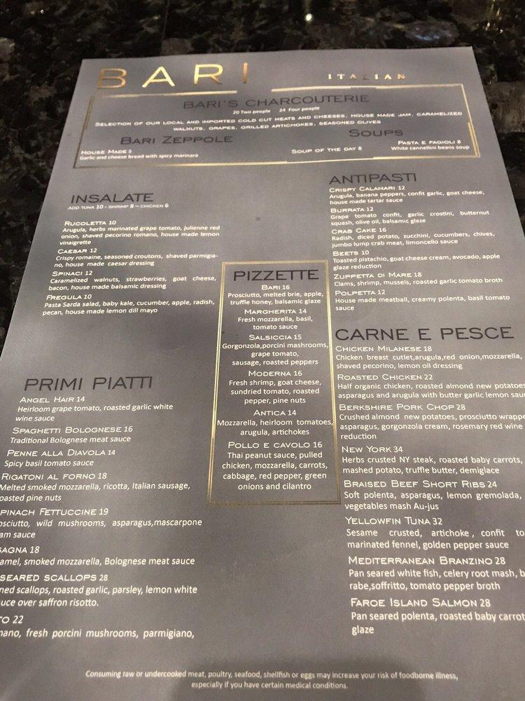 Menu at BARI ITALIAN, Cedar Rapids
