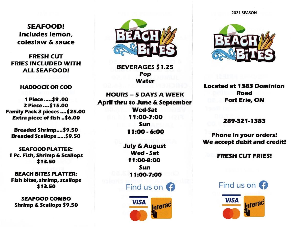 Menu at Beach Bites restaurant, Fort Erie