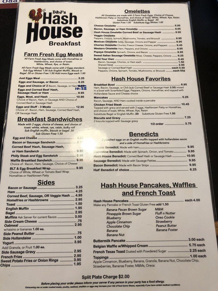 Menu at D&J's Hash House restaurant, Southwick