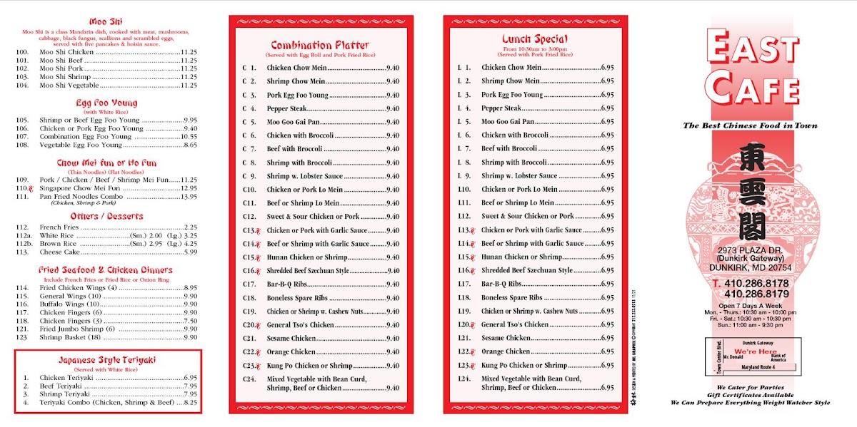 Menu at East Cafe Chinese, Dunkirk