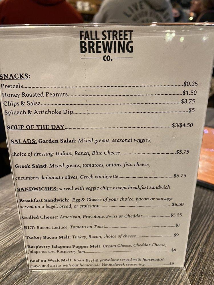 Menu at Fall Street Brewing pub & bar, Seneca Falls