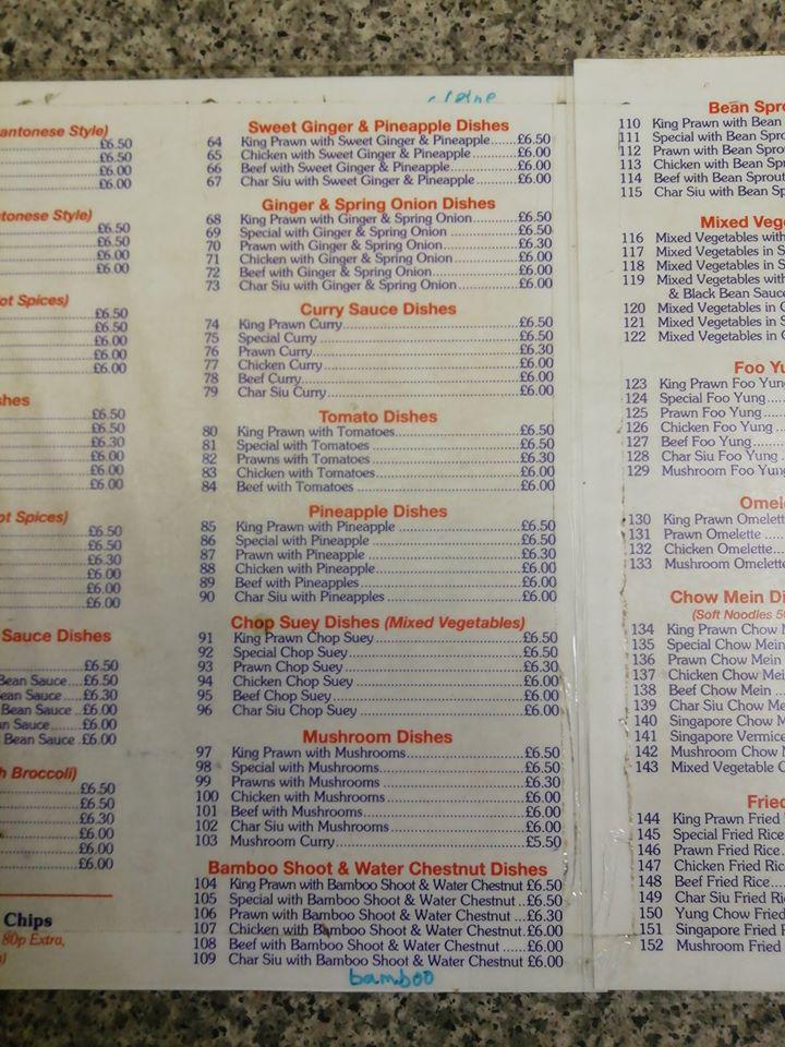 Menu at Golden Fish fast food, Hebden Bridge