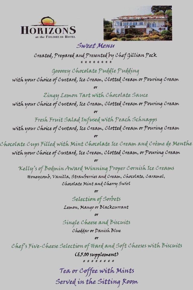 Menu at Horizons Restaurant - Looe, Looe