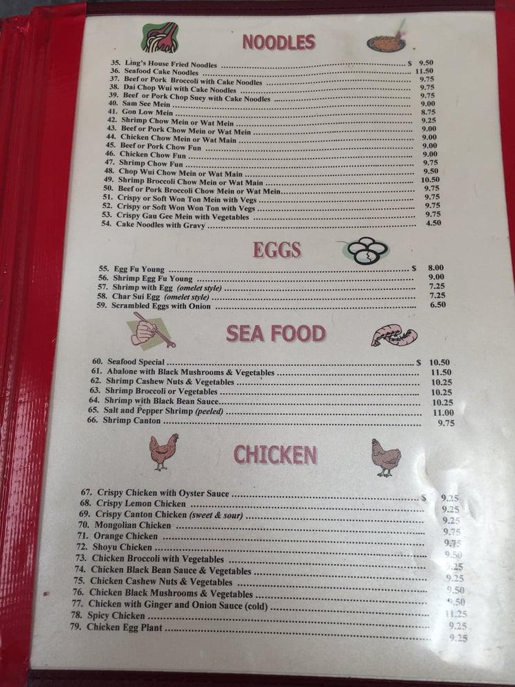 Menu at Ling's Chop Suey House restaurant, Hilo, Kanoelehua Ave