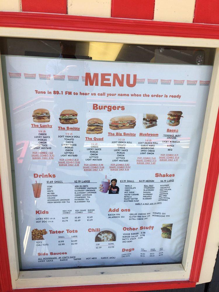 Menu at Lucky's Drive-In restaurant, Tacoma