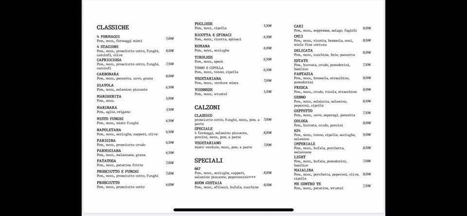 Menu at Matteo Pizza pizzeria, Monselice, Via Costa Calcinara 23