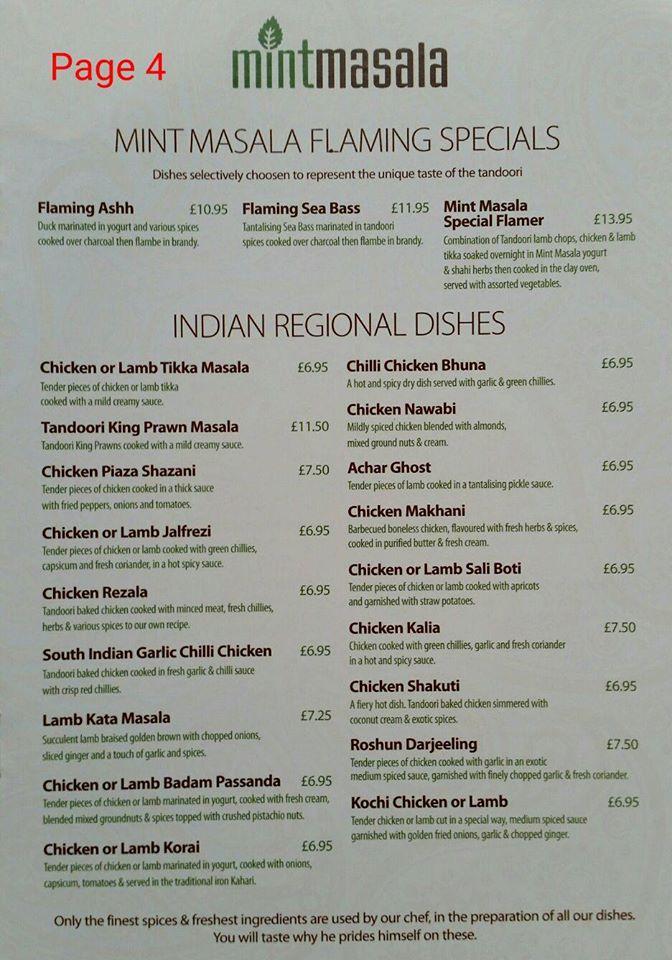 Menu at Mint Masala restaurant, Neath