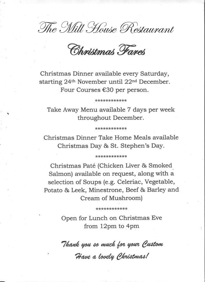 Menu At Mill House Restaurant Ireland Greenvill Menu At Mill House Restaurant Ireland Greenvill
