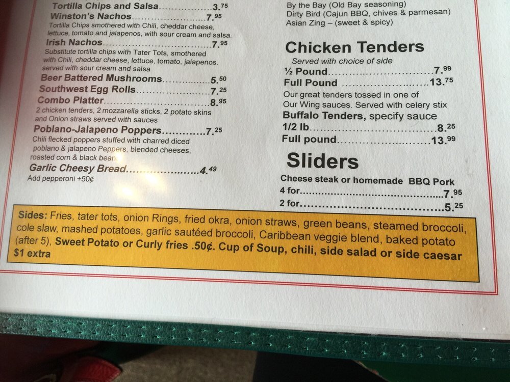 Menu at Winston's Food & Spirits pub & bar, Marietta