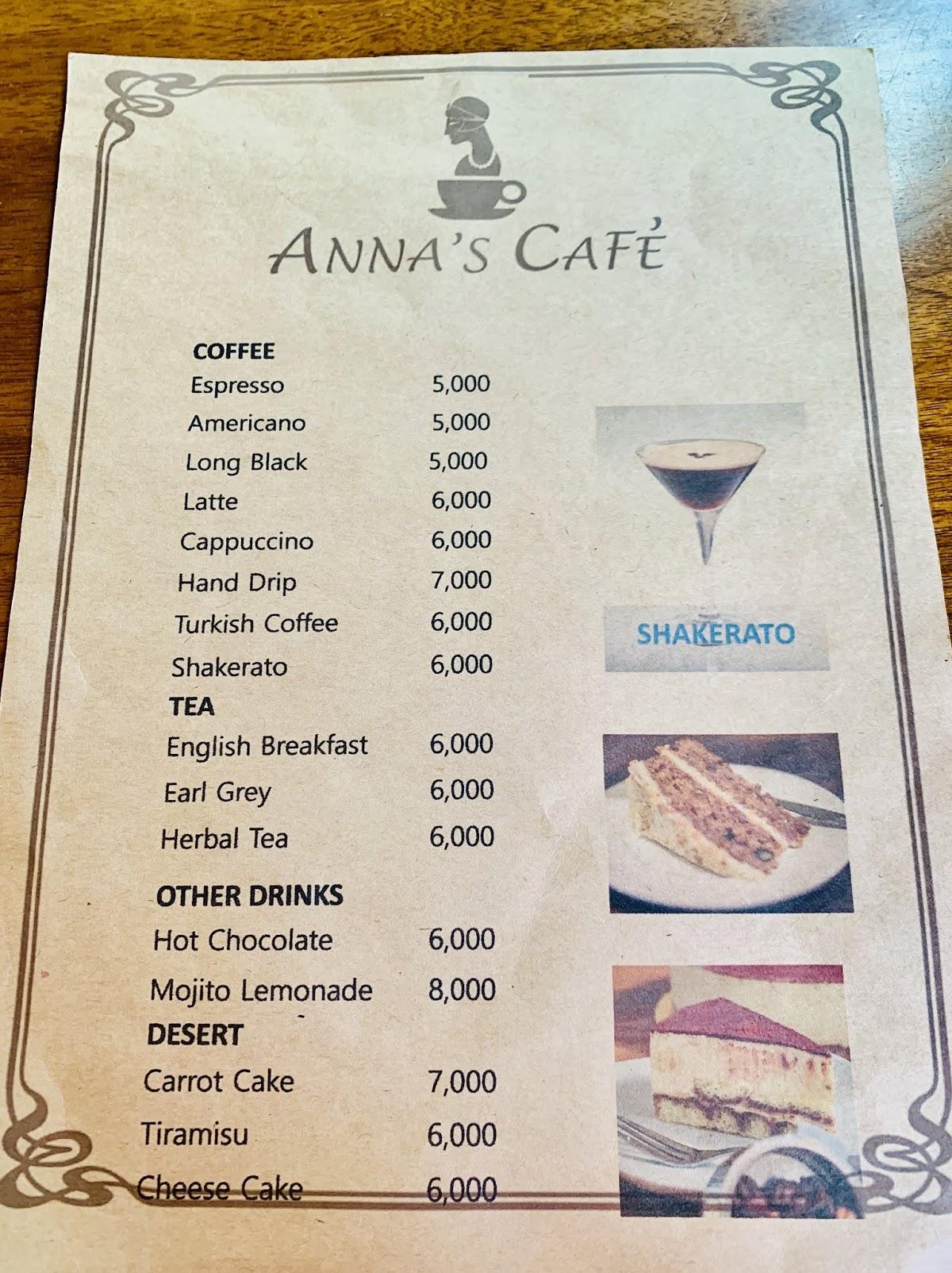 Menu at ANNA’S CAFE, Seoul