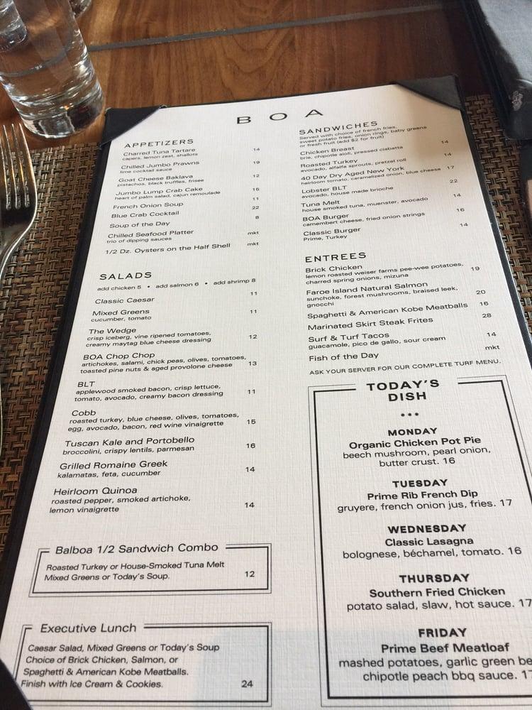 Menu at BOA Steakhouse, Santa Monica, 101 Santa Monica Blvd