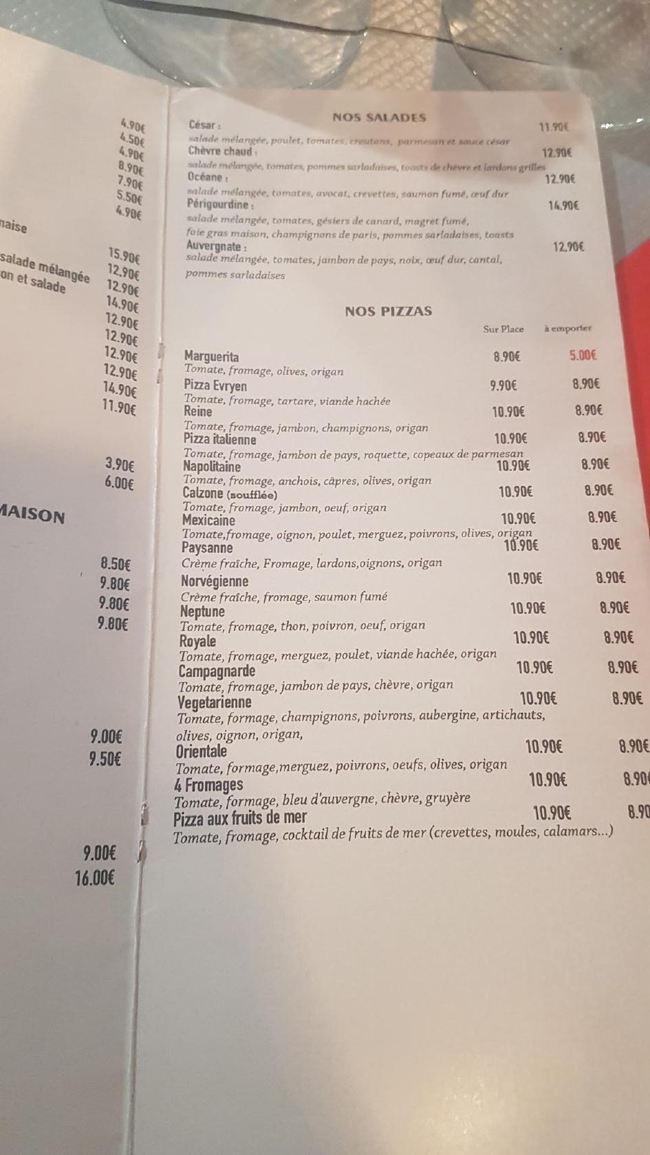 Menu at Brasserie Le Palais restaurant, Évry