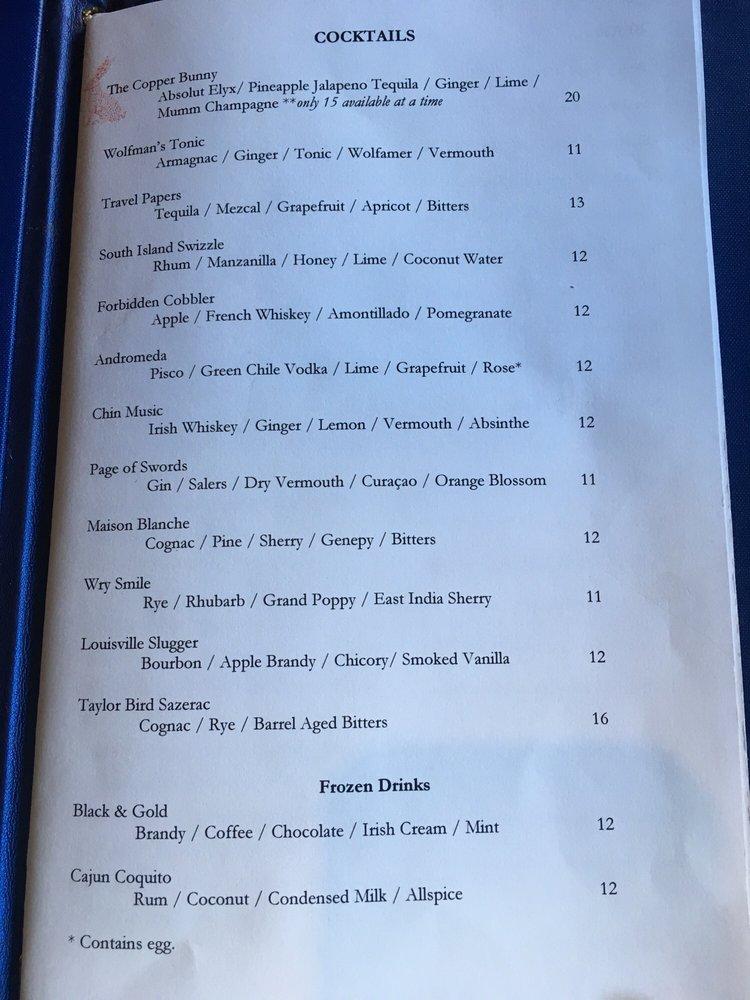 Menu at Compère Lapin restaurant, New Orleans