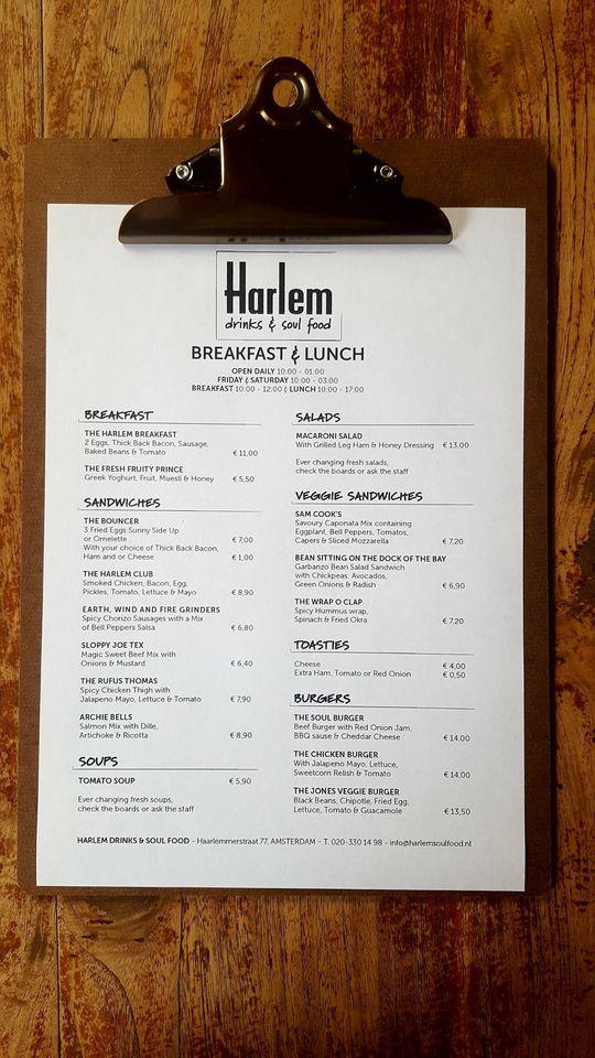 Menu at Harlem Soul Food, Amsterdam