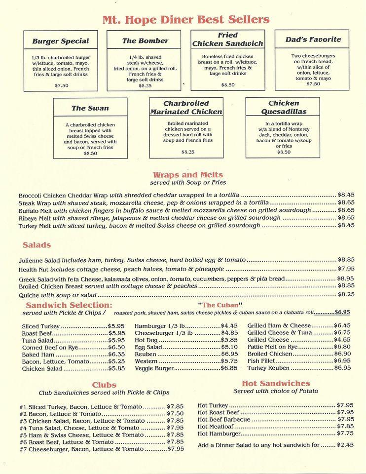 Menu at Mt Hope Family Diner restaurant, Rochester