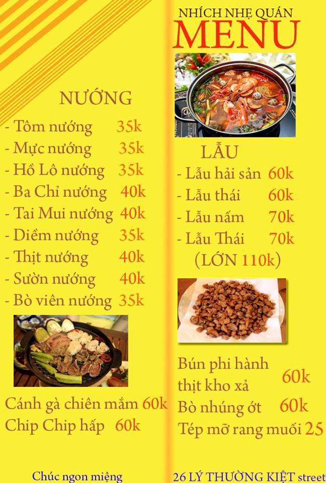 Menu at NHÍCH NHẸ pub & bar, Da Nang