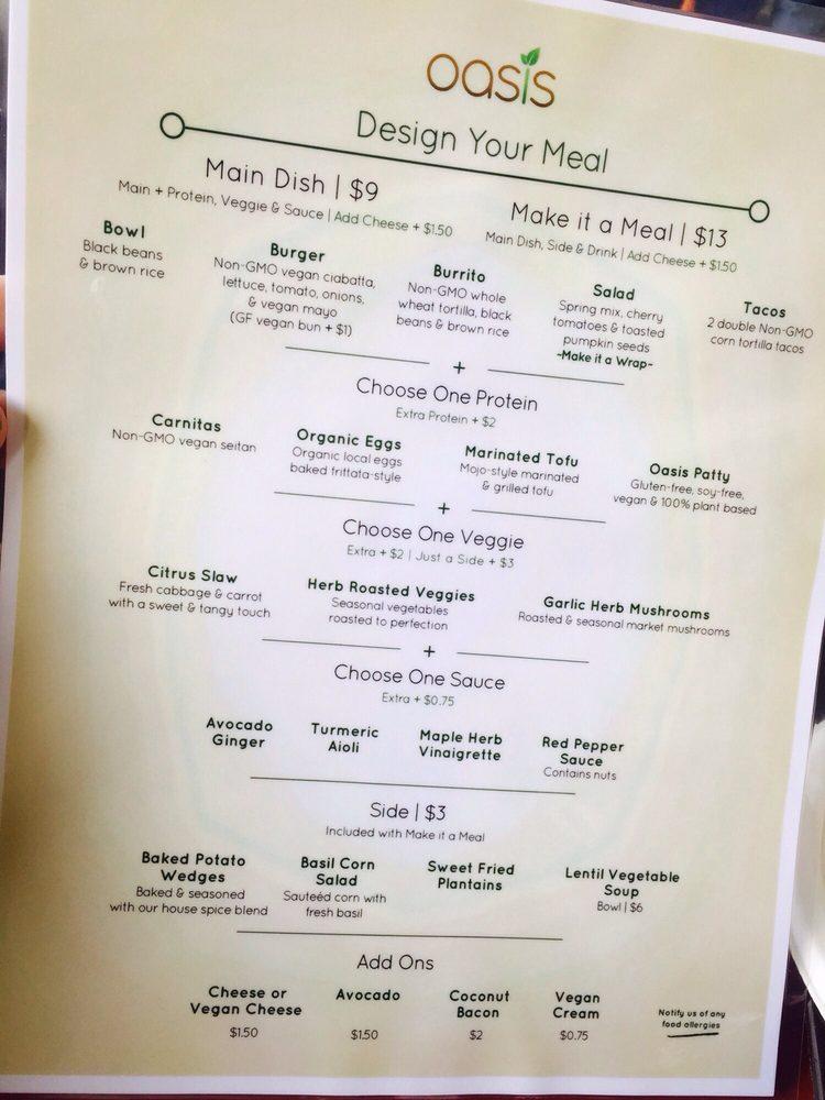 Menu at Oasis Vegetarian Cafe, Riverside