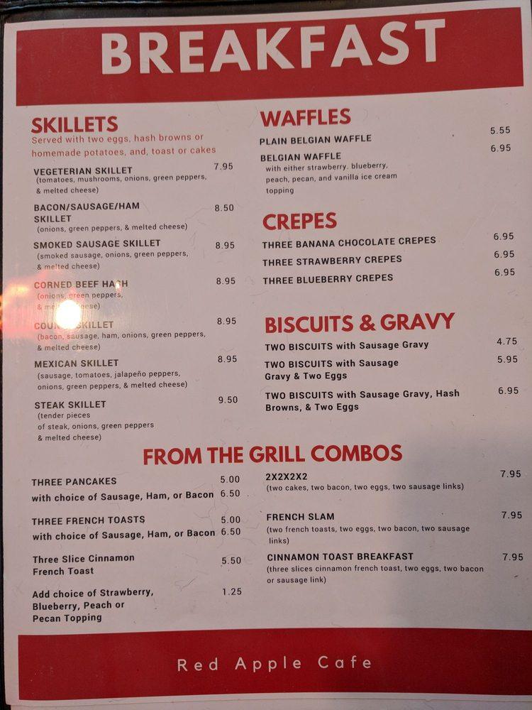 Menu at Red Apple Cafe, Muncie