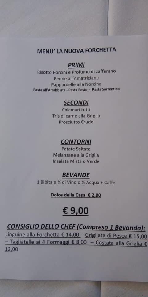 Menu da Ristorante Pizzeria La Nuova Forchetta, Magenta, P.za Parmigiani