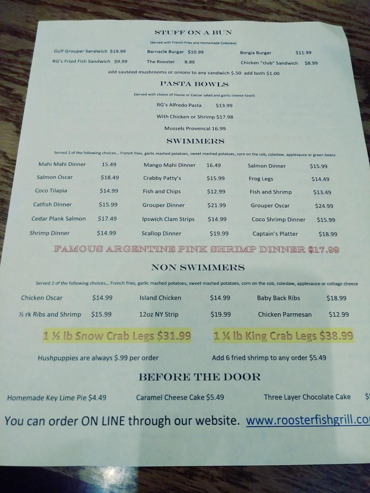 Menu at Roosterfish Grill pub & bar, Largo
