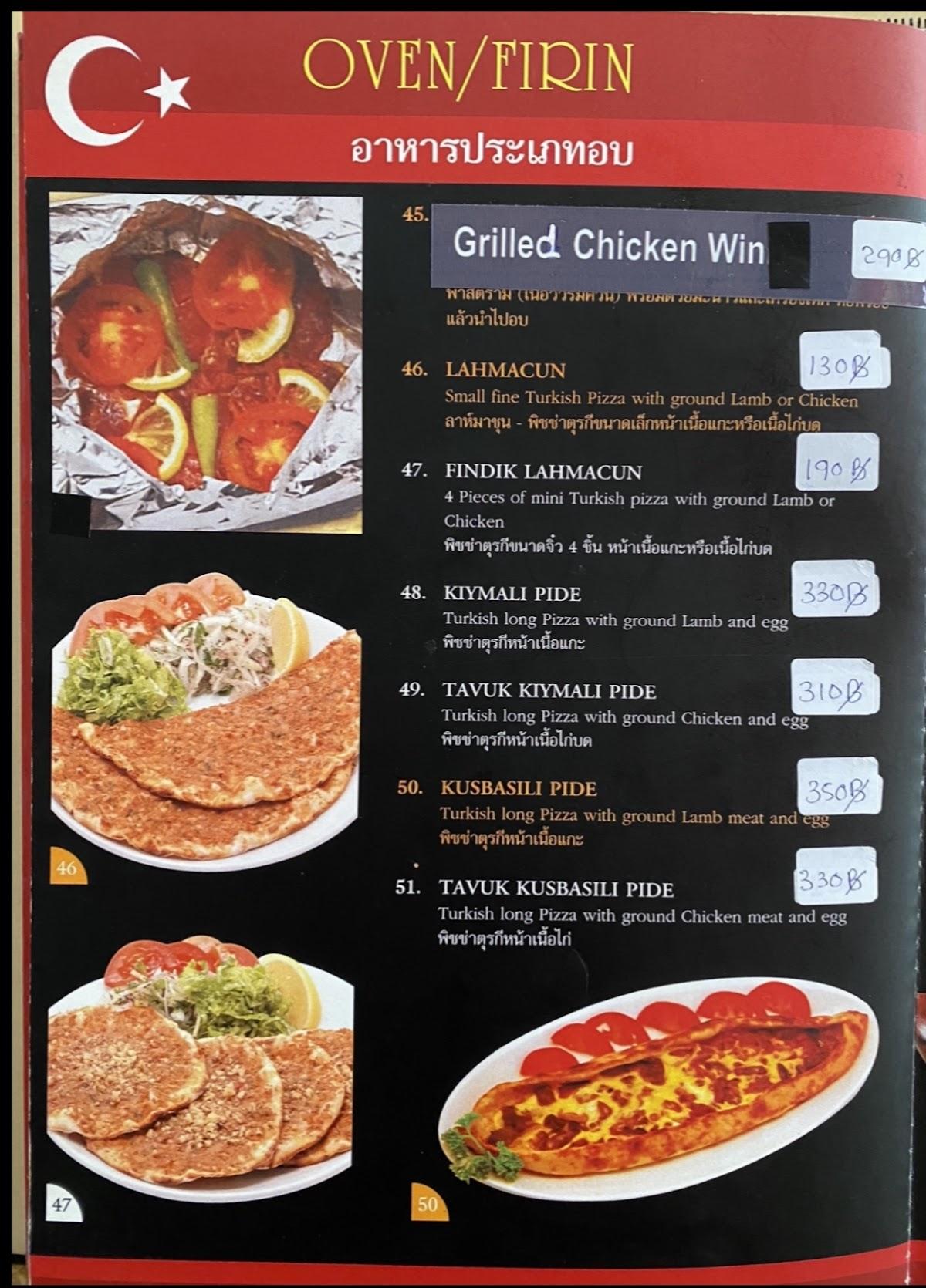 Menu at Şaman Turkish Restaurant (Halal), Bangkok