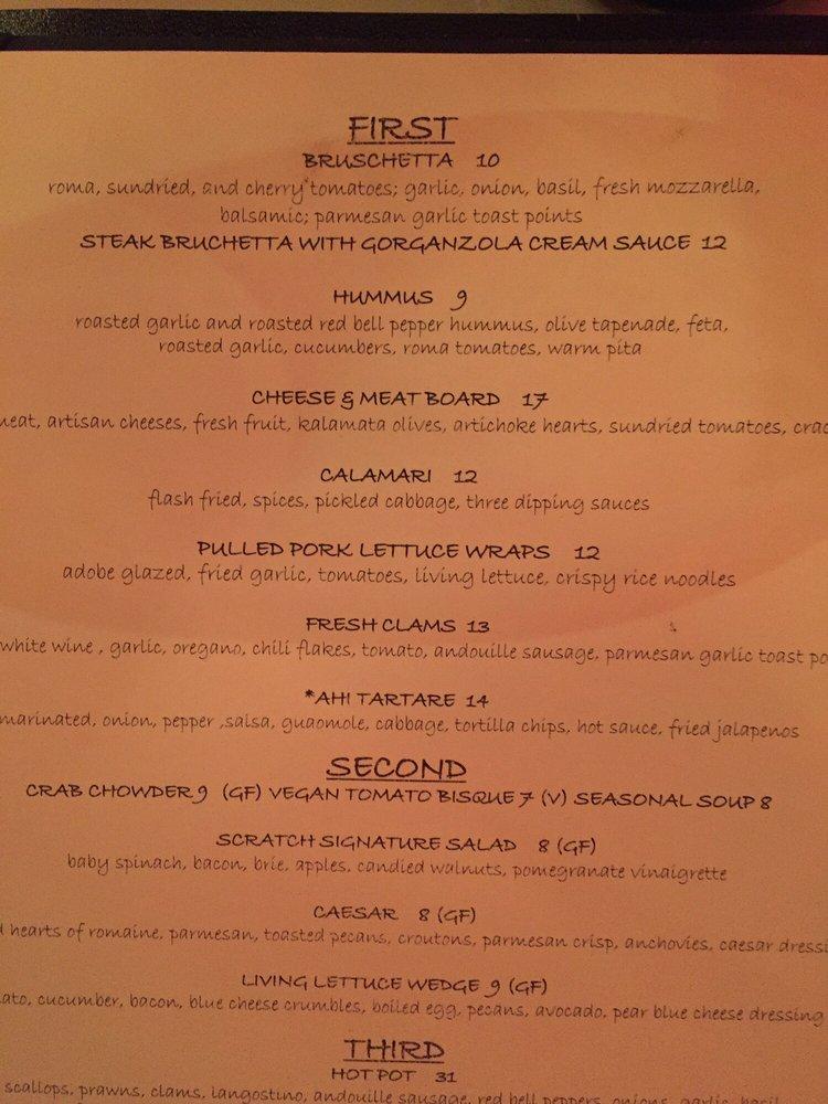 Menu at Scratch restaurant, Spokane