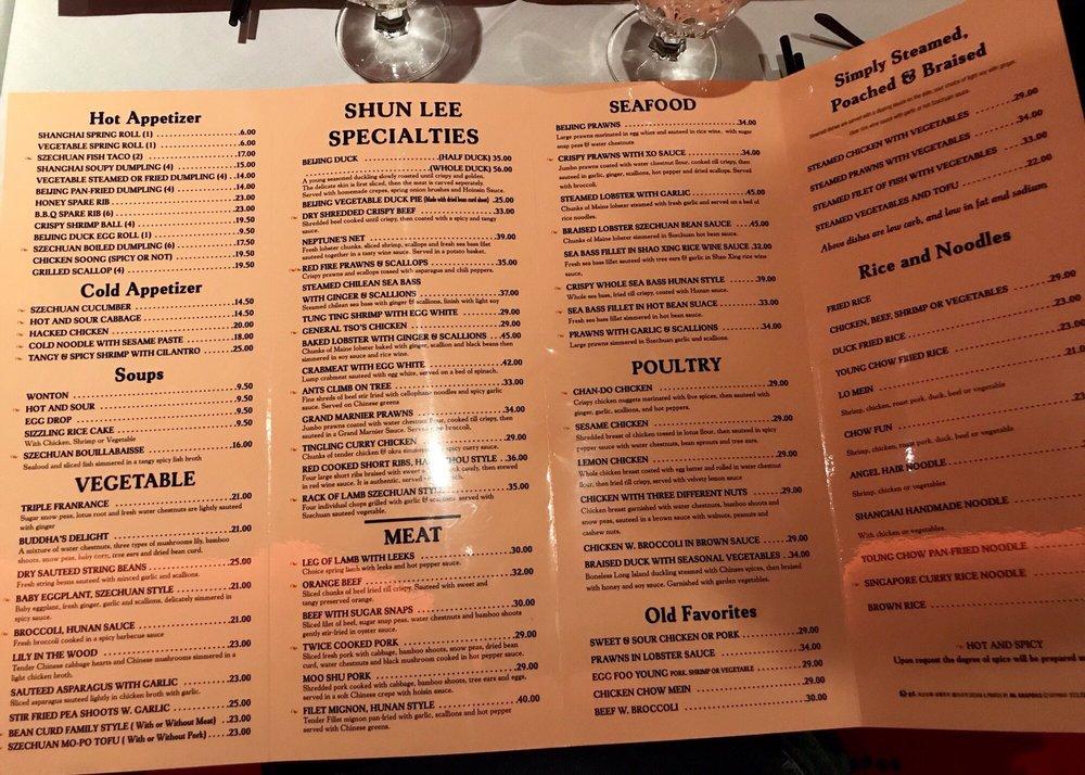Menu at Shun Lee West restaurant, West New York, 43 W 65th St