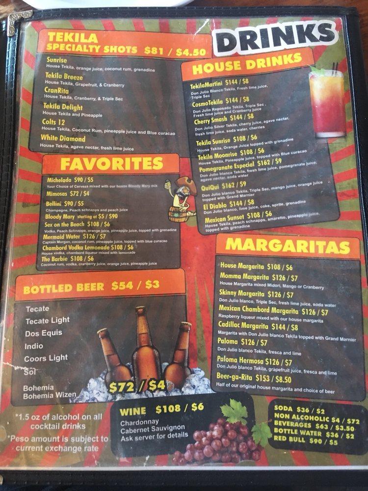 Menu at Tekila Bar, Puerto Peñasco