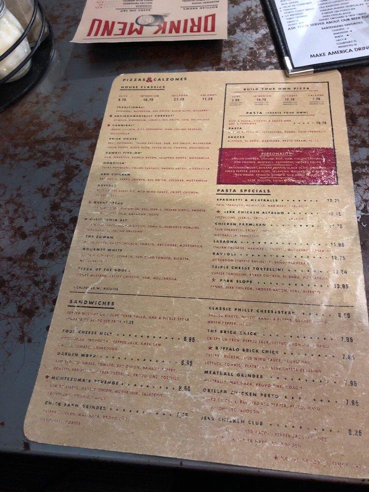 Menu at The Brick pizzeria, Macon