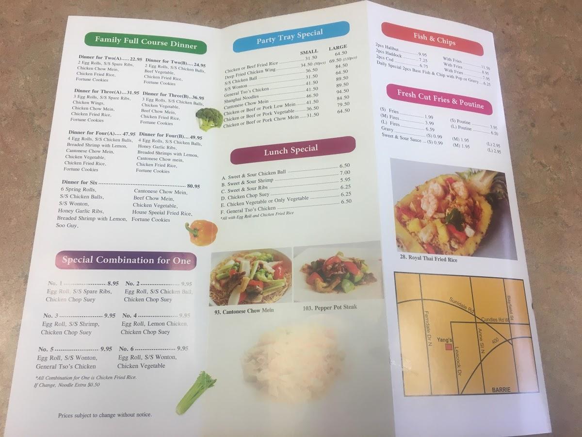 Menu at Yang's Chinese Restaurant, Barrie