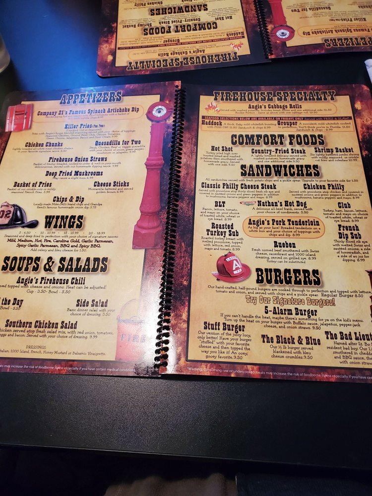 Menu at Angie's Firehouse Tavern pub & bar, Dayton